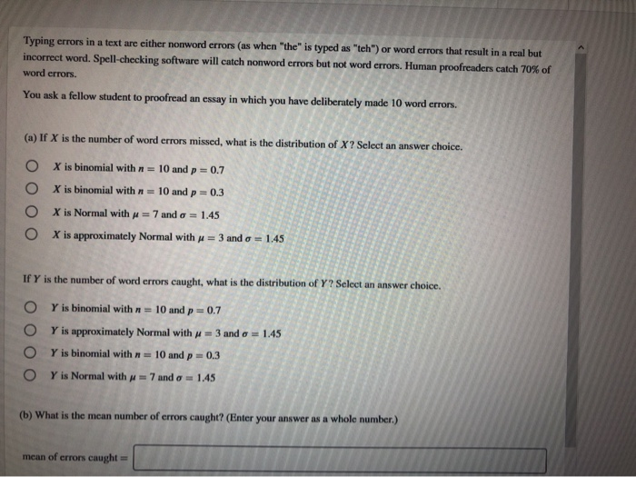 Solved Typing errors in a text are either nonword errors (as | Chegg.com