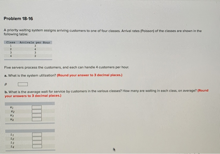 Solved Problem 18-16 A priority waiting system assigns | Chegg.com