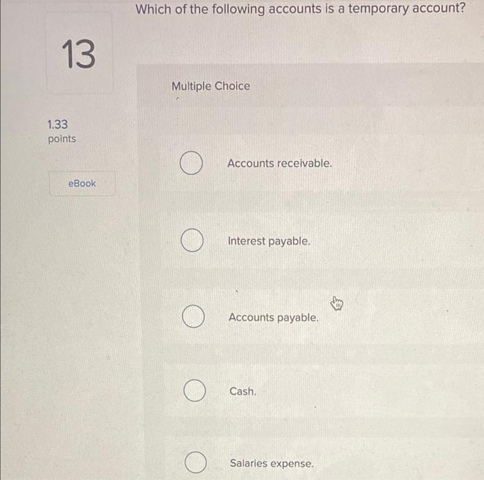Solved Which of the following accounts is a temporary | Chegg.com