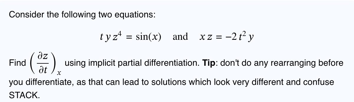 Solved Consider the following two equations:tyz4=sin(x) ﻿and | Chegg.com