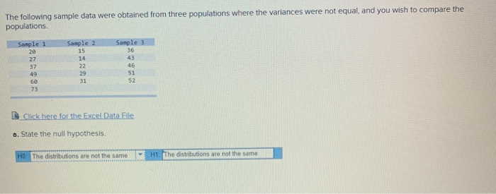 Solved The following sample data were obtained from three | Chegg.com