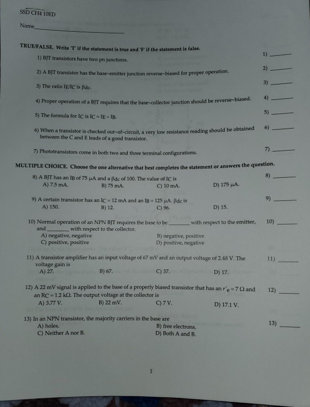 Solved SSD CH4 10ED Name TRUE/FALSE. Write T if the | Chegg.com