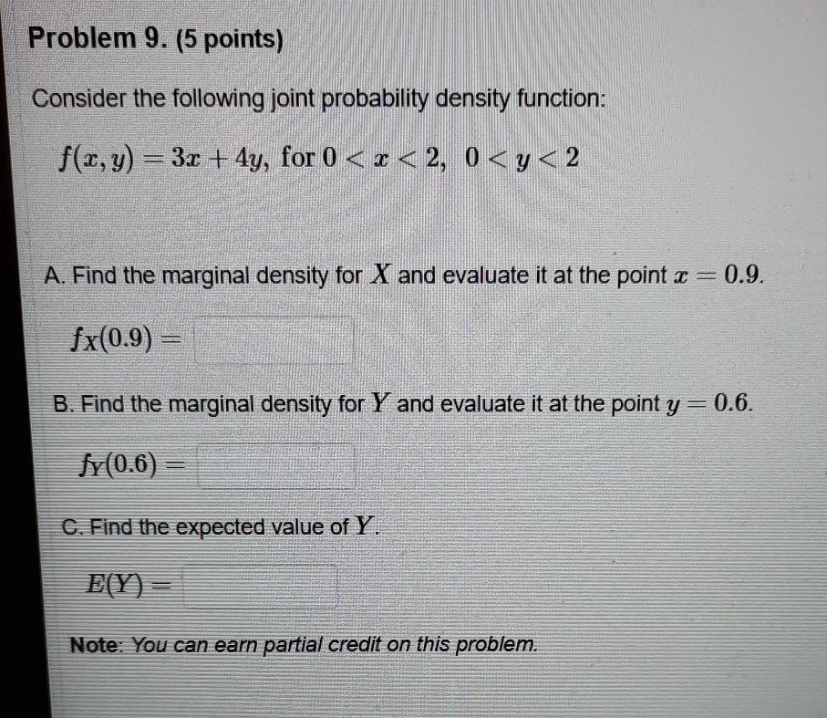Solved Problem 9. (5 points) Consider the following joint | Chegg.com
