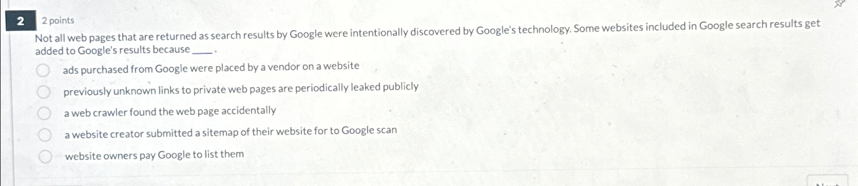 Solved 2 ﻿pointsNot all web pages that are returned as | Chegg.com