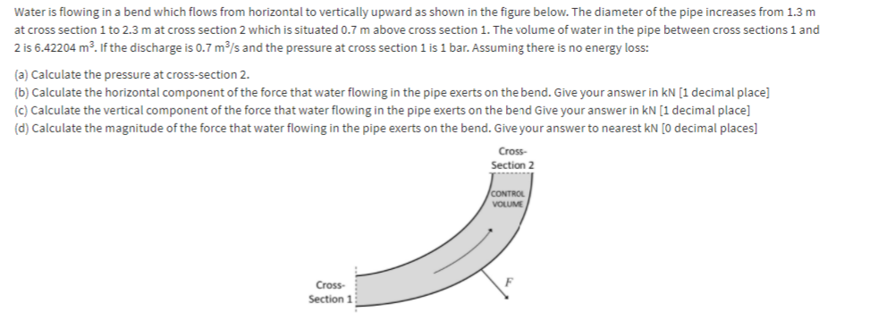 Solved Water is flowing in a bend which flows from | Chegg.com