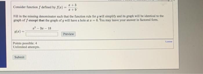 Solved 2 + 3 +9 Consider function f defined by f(x) = Fill | Chegg.com