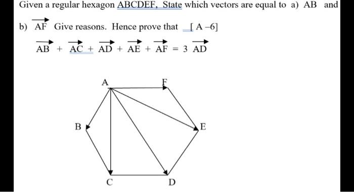 Solved Given a regular hexagon ABCDEF, State which vectors | Chegg.com