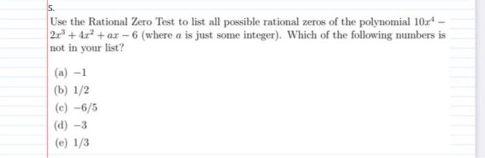 Solved 5. Use the Rational Zero Test to list all possible | Chegg.com