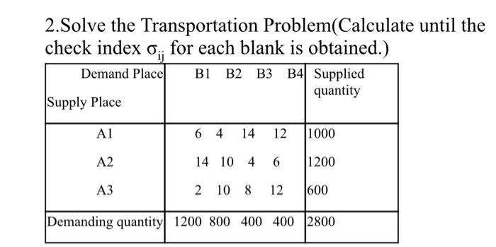 Solved 2 Solve The Transportation Problem Calculate Until Chegg