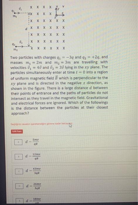 Two particles with charges q1=−3q and q2=+2q, and | Chegg.com