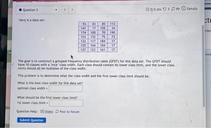 Solved Here is a data set: The goal is to construct a | Chegg.com