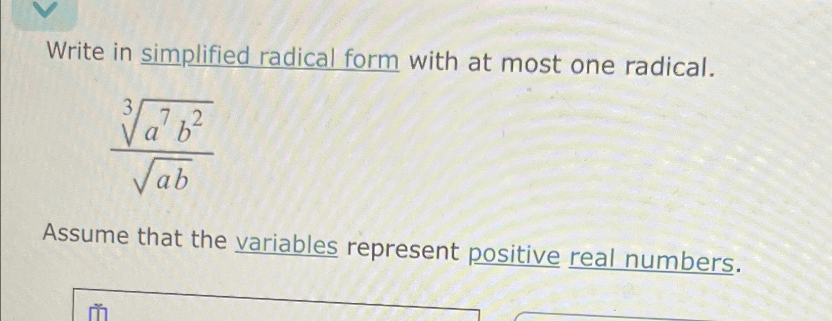 Solved Write in simplified radical form with at most one | Chegg.com