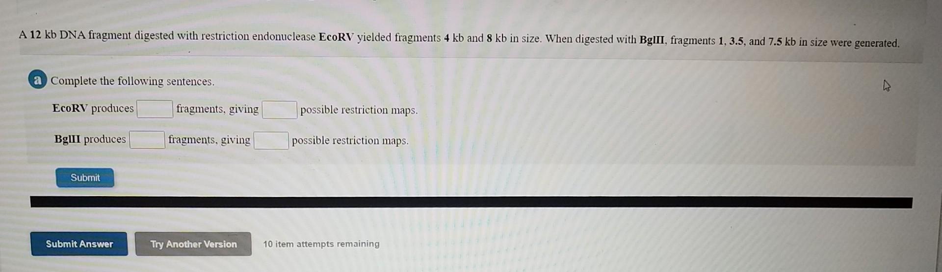 Solved A 12 kb DNA fragment digested with restriction | Chegg.com