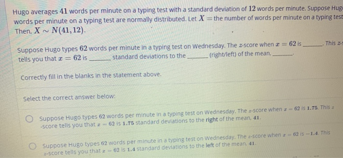 Solved Hugo averages 41 words per minute on a typing test | Chegg.com