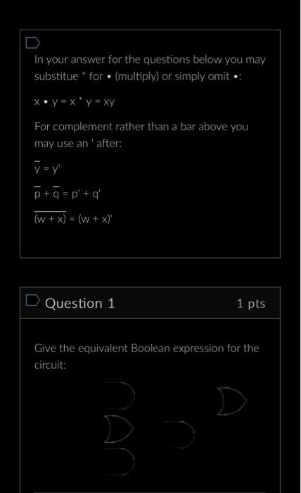 Solved Question 2 1pts Give the equivalent Boolean | Chegg.com