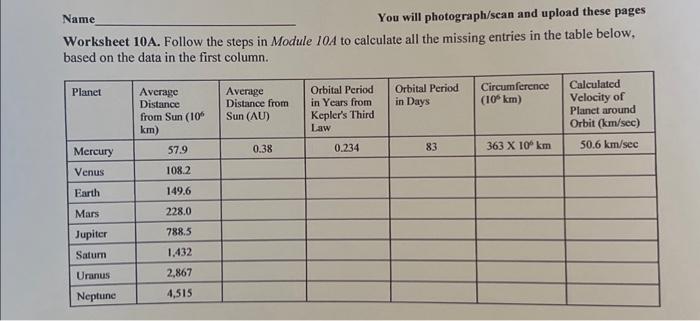 Solved Exercise 10A: How Fast Planets Move Through Space By | Chegg.com