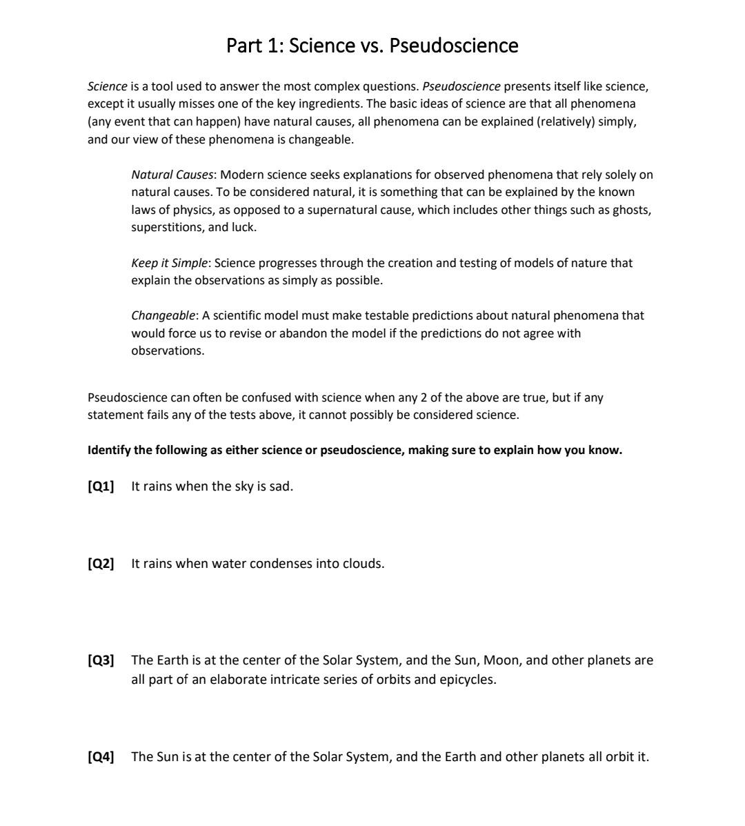 Solved Part 1: Science vs. Pseudoscience Science is a tool | Chegg.com