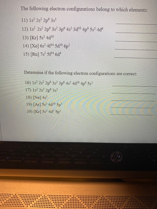 Solved The Following Electron Configurations Belong To Which