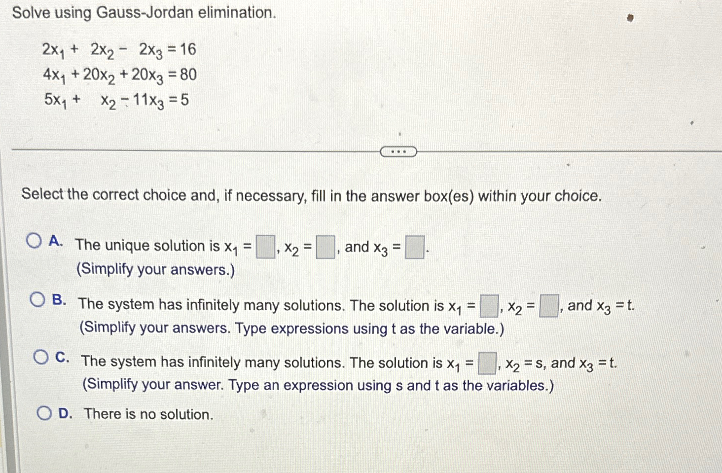 Solved Solve using Gauss-Jordan | Chegg.com