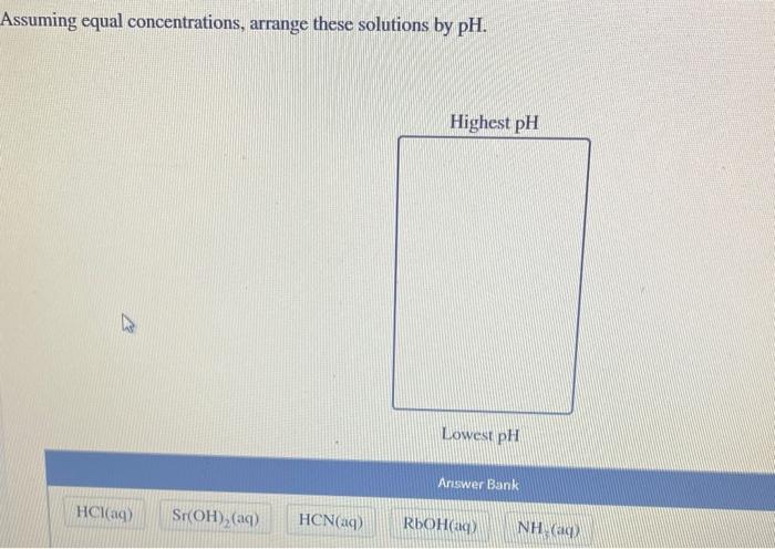 Solved Assuming equal concentrations, arrange these | Chegg.com