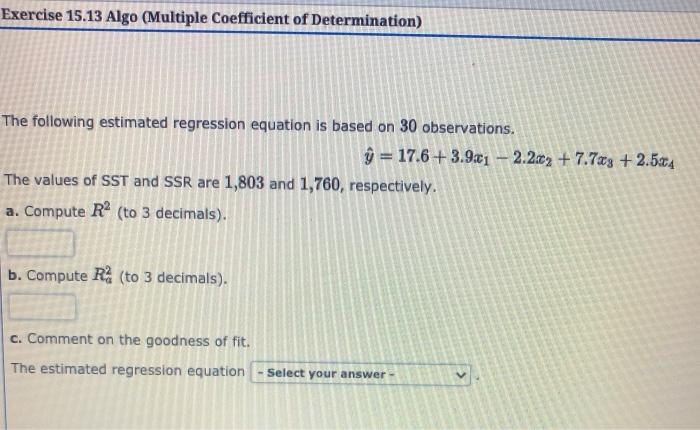 Solved Exercise 15.13 Algo (Multiple Coefficient of | Chegg.com