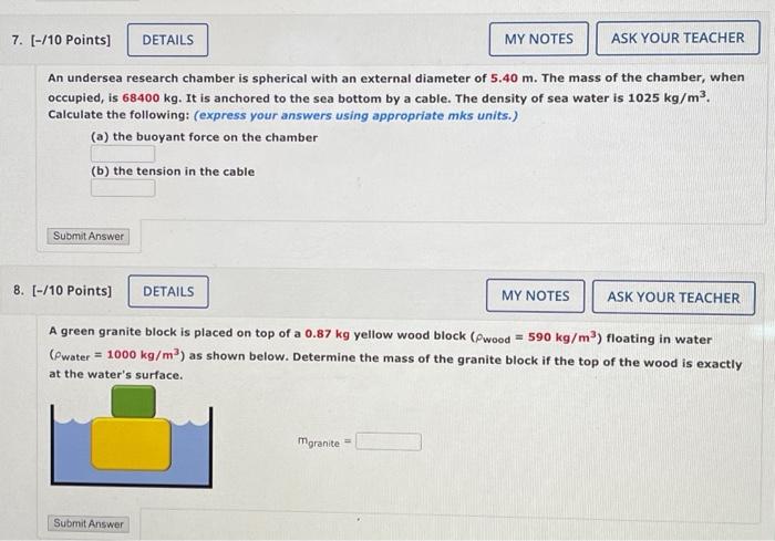 Solved An undersea research chamber is spherical with an | Chegg.com