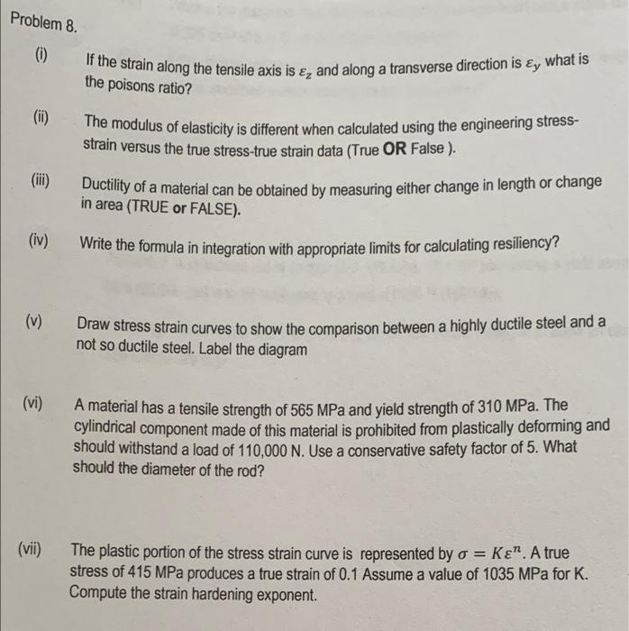 Solved Problem 8. (0) ( If the strain along the tensile axis | Chegg.com