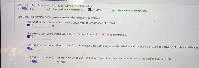 Solved Enter the values from your calibration curve's | Chegg.com