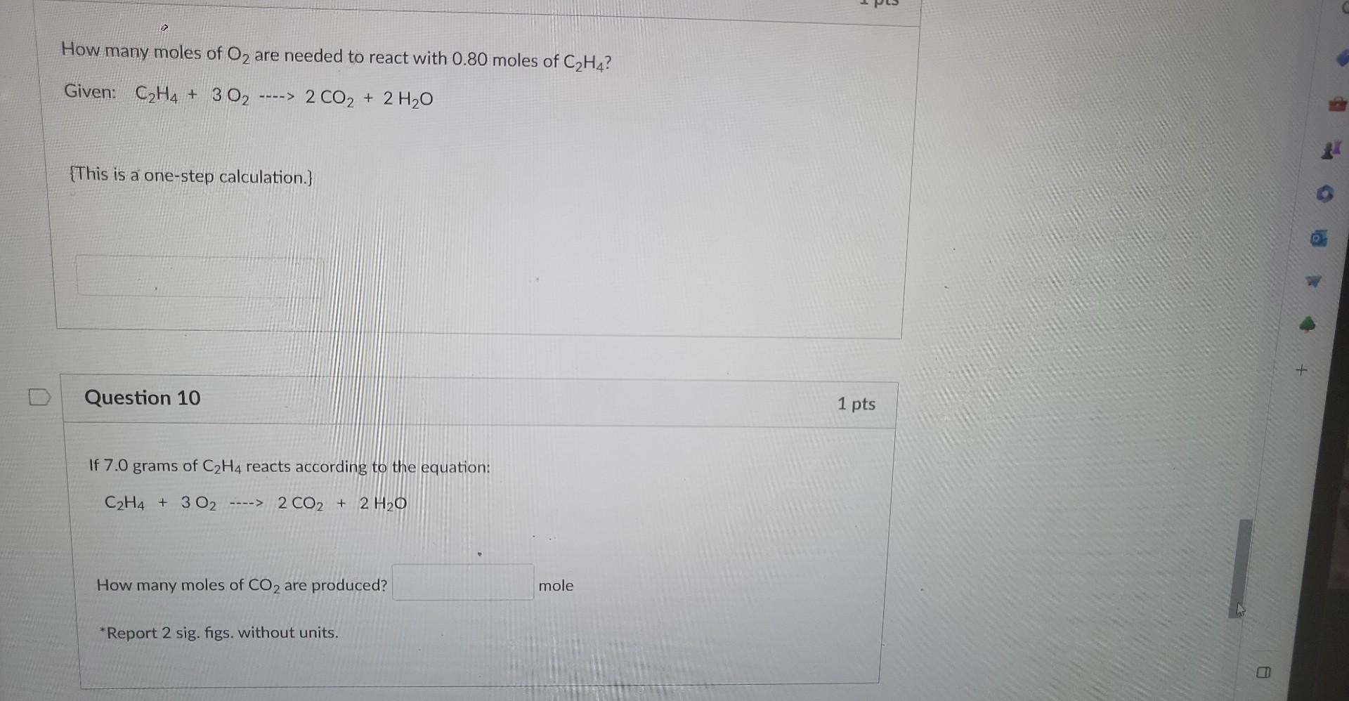 Solved How many moles of O2 are needed to react with 0.80 | Chegg.com