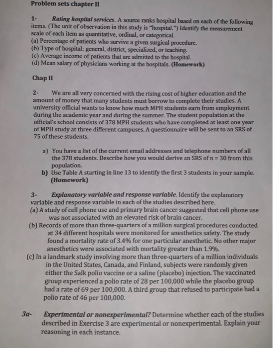 Solved Problem sets chapter II 1. Rating hospital services. | Chegg.com