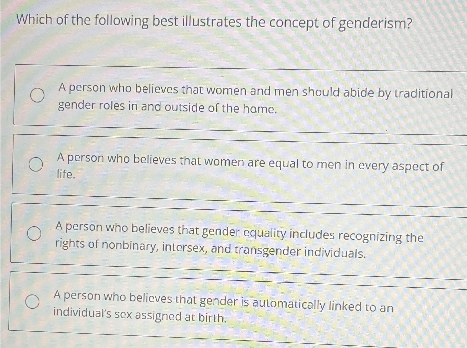 Solved Which of the following best illustrates the concept | Chegg.com