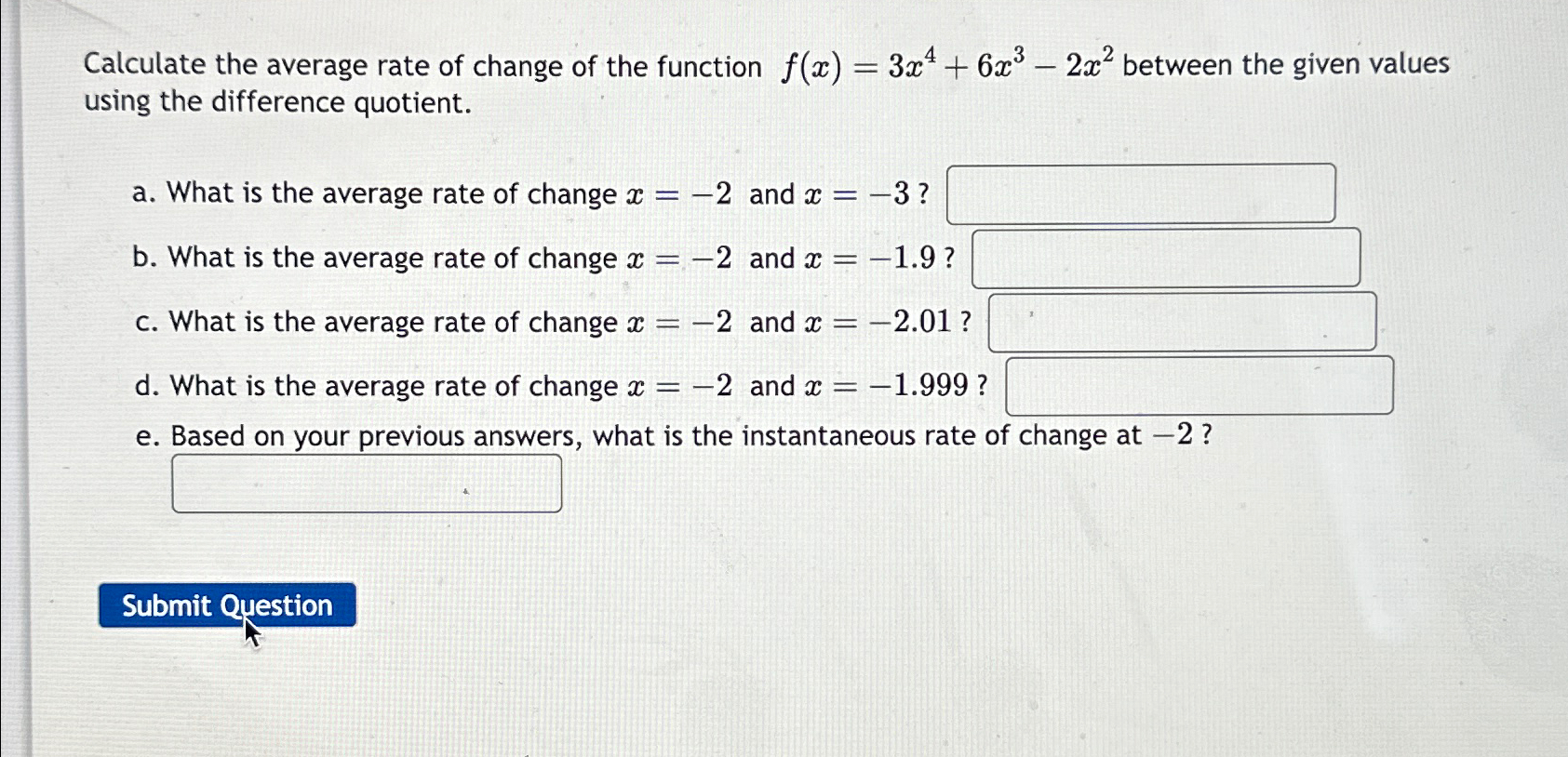 Calculate the average rate of change of the function | Chegg.com