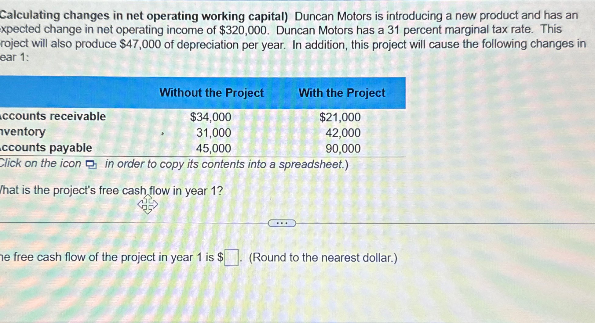 Solved Calculating changes in net operating working capital) | Chegg.com