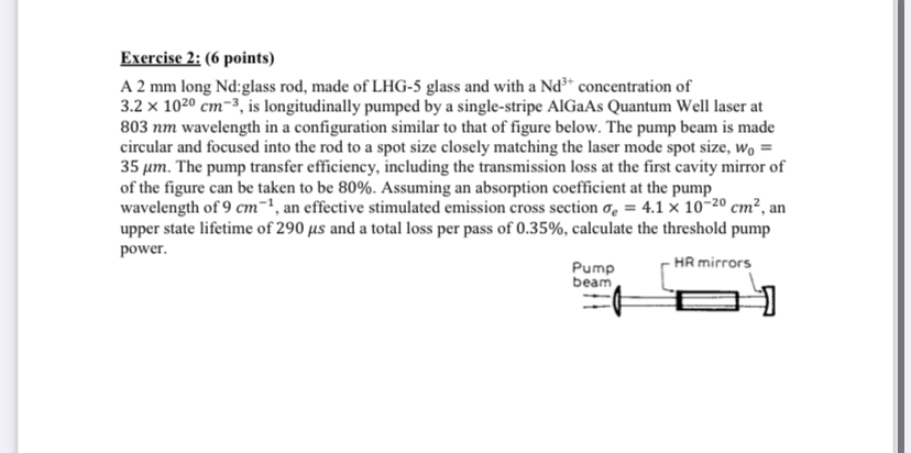 Solved Exercise 2: (6 ﻿points)A 2 ﻿mm long Nd.glass rod, | Chegg.com