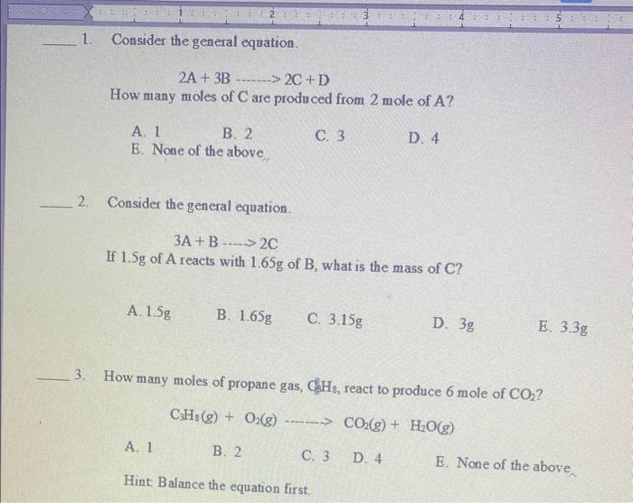 Solved 1. Consider the general equation. 2 A+3 B…2C+D How | Chegg.com