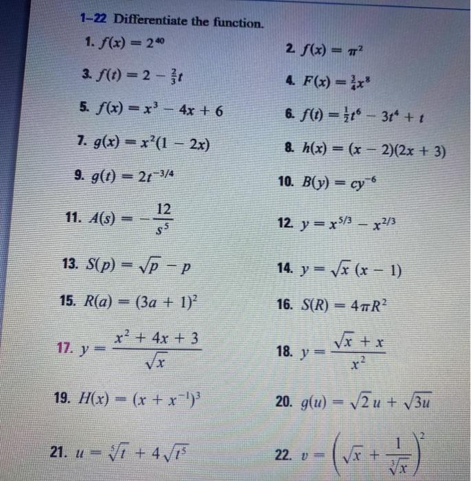 Solved 1-22 Differentiate the function. 1. f(x) = 240 2 f(x) | Chegg.com