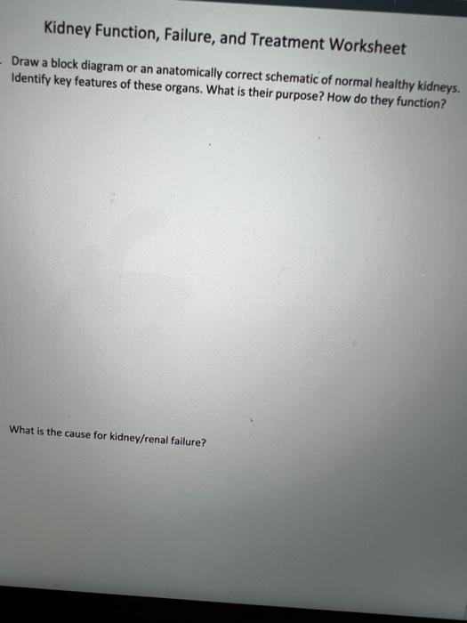Solved Kidney Function, Failure, and Treatment Worksheet | Chegg.com