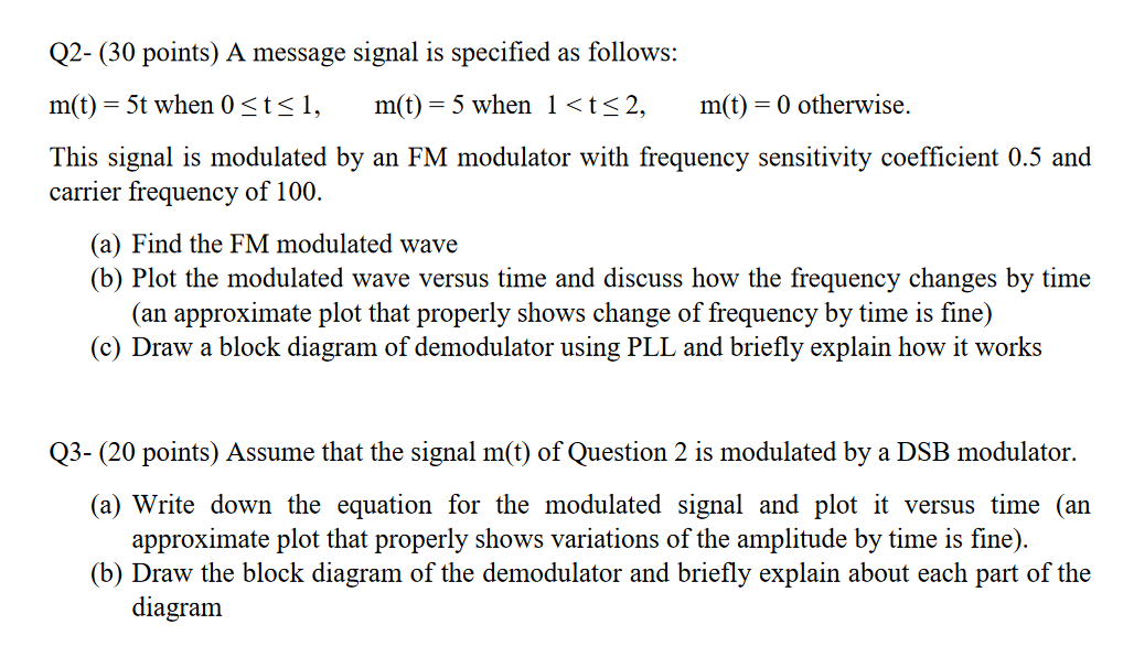 Solved Q2- (30 ﻿points) ﻿A message signal is specified as | Chegg.com
