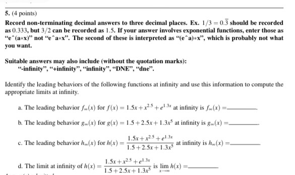 Solved 5. (4 points) Record non-terminating decimal answers | Chegg.com