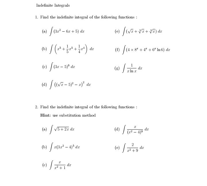 Solved Indefinite Integrals 1. Find the indefinite integral | Chegg.com