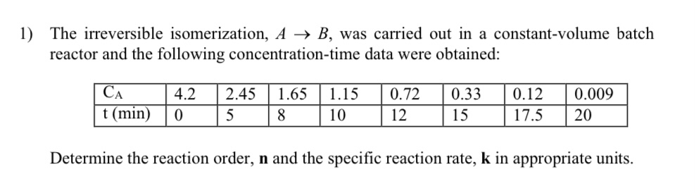 Solved The irreversible isomerization, A→B, ﻿was carried out | Chegg.com