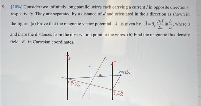 Solved [20\%] Consider two infinitely long parallel wires | Chegg.com