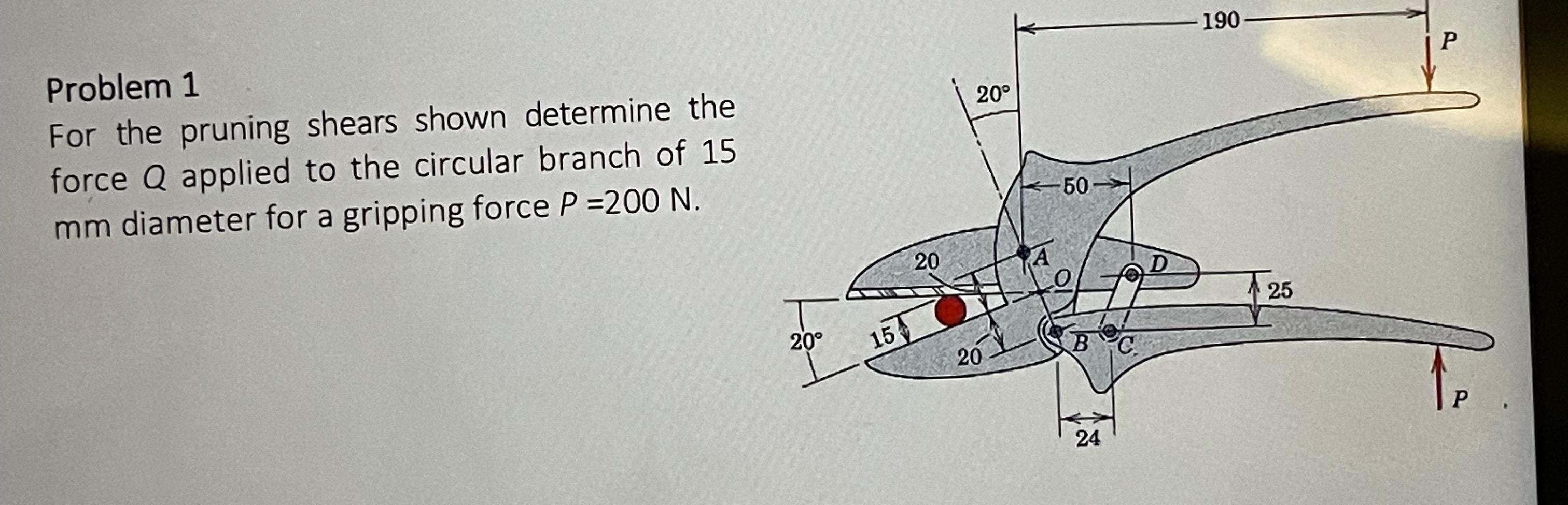 Solved Problem 1For the pruning shears shown determine the | Chegg.com