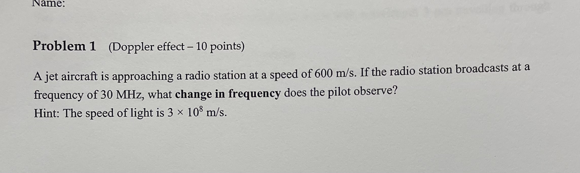 Solved Name:Problem 1 (Doppler effect-10 ﻿points)A jet | Chegg.com