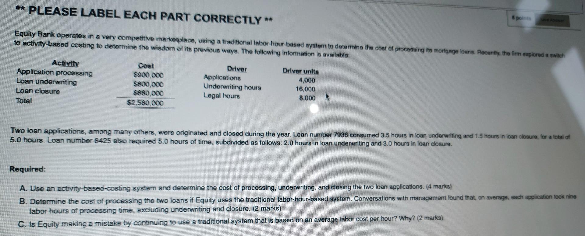 ** PLEASE LABEL EACH PART CORRECTLY ** Equity Bank | Chegg.com