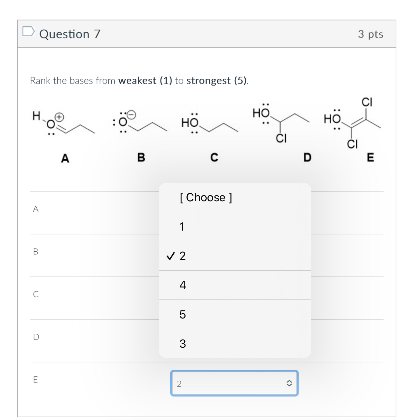 Solved Question 73 ﻿ptsRan Each base from weakest (1) ﻿to | Chegg.com