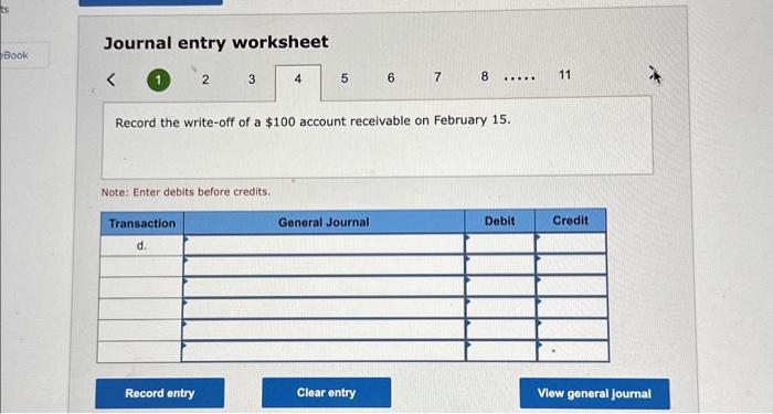Solved Journal entry worksheet 23 6 7 8 Record the write-off | Chegg.com