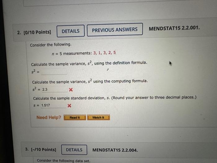 Solved Consider the following. n=5 measurements: 3,1,3,2,5 | Chegg.com