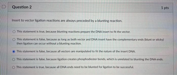 Solved Insert to vector ligation reactions are always | Chegg.com