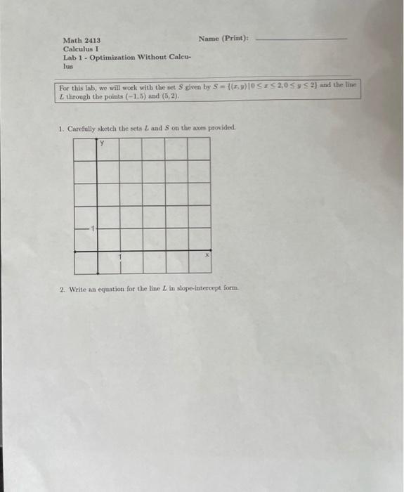 Solved Name (Print): Math 2413 Calculus I Lab 1 - | Chegg.com